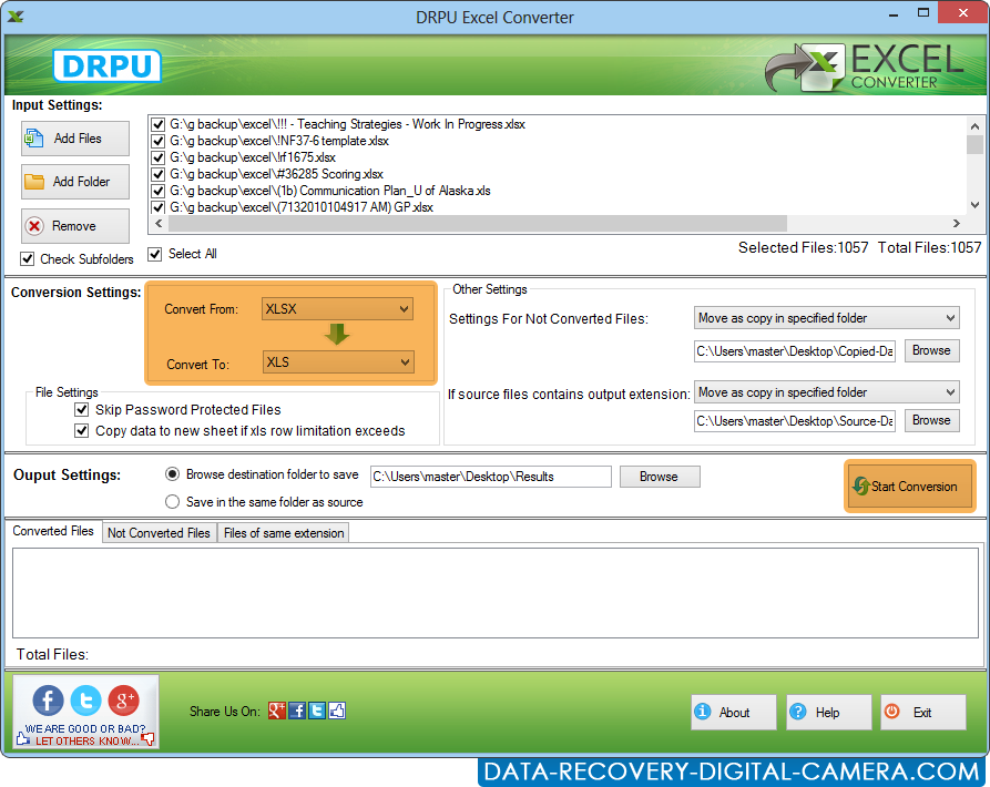 Excel Converter software screenshots for how to convert excel sheet files
